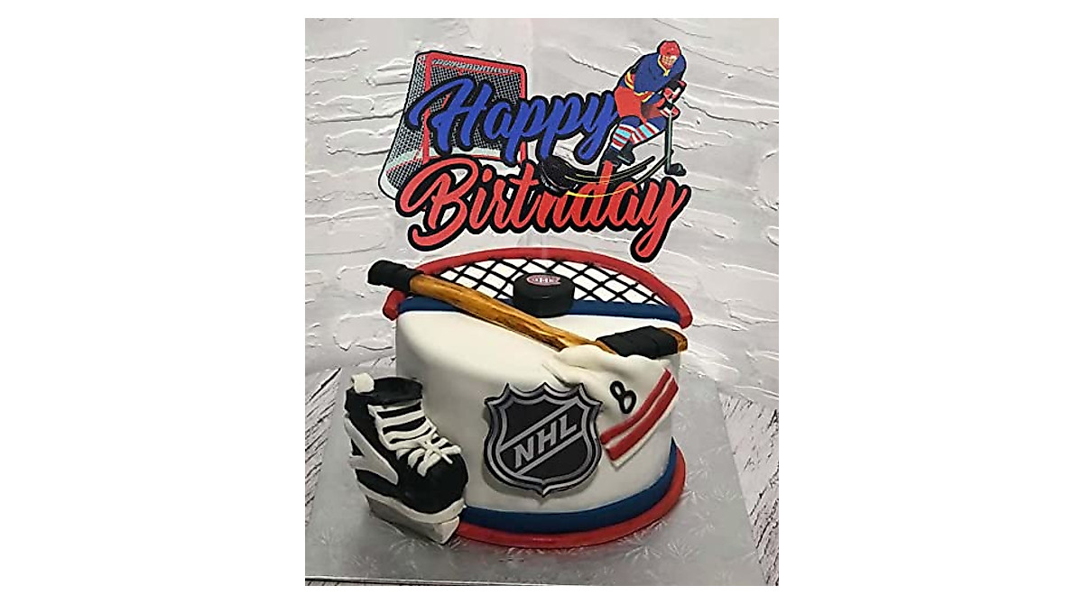 Ice Hockey Happy Birthday Cake Topper, Ice Hockey Sport Theme Birthday ...