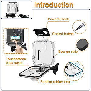 Waterproof Housing Case for GoPro MAX 360 with Touchscreen, Protective Underwater Dive Shell with Bracket for GoPro MAX360 Action Camera Accessories Kit