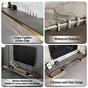 Pmnianhua Floating TV Shelf, 59'' Wall Mounted Wood Floating TV Console Entertainment Media Shelf TV Wall Unit with 2 Drawers and 1 Large Door (59.05 in, Dark Gray)