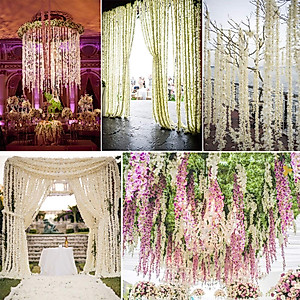 Homcomoda 4PC Artificial Silk Hydrangea Flower Hanging Wisteria Cattleya Vine Garland Each 200 Flower Spray Arrangements for Wedding Wreath Home Garden Party Decor (Light Pink)