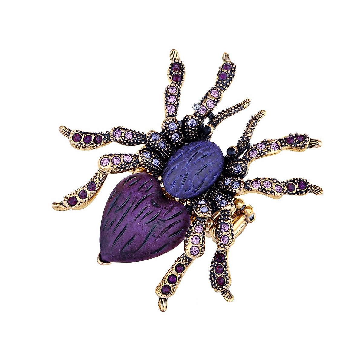 Alilang Stretchy Golden Tone Purple Rhinestones Heart Spider Tarantula Ring