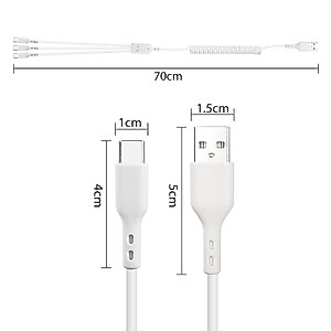 GELRHONR Retractable USB A to USB C Multi Charging Cable,Coiled 5A 3 in 1 Multiple USB C Fast Charging Cord,Compatible with Cell Phones Tablets Android and More （MAX 6.5Ft (White 1 to 3)