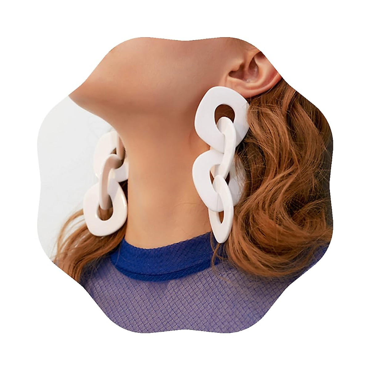 Wekicici Acrylic Drop Dangle Earrings Chunky Long Link Chain Dangle Earrings Punk Drop Statement Acrylic Earrings for Women(white)