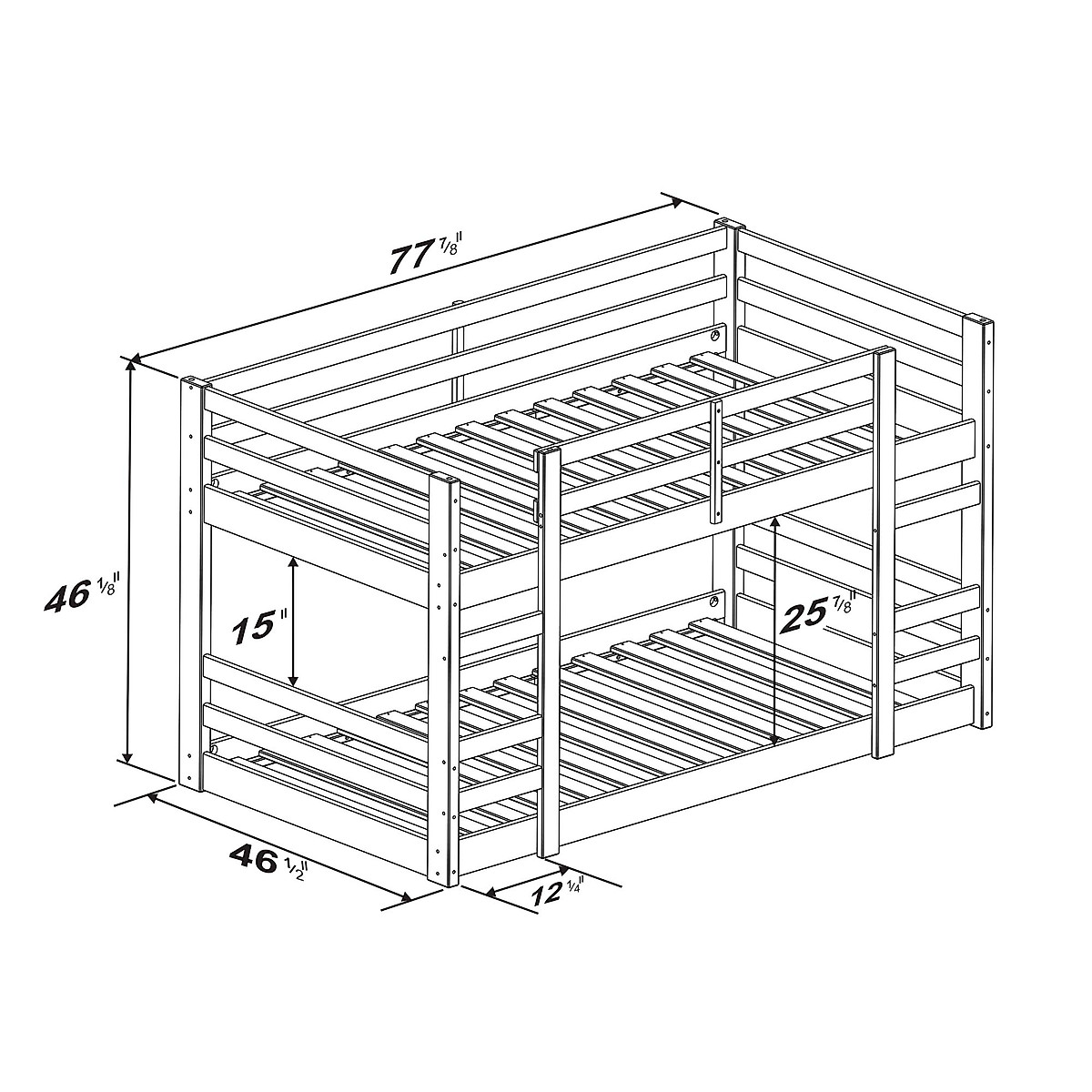 Walker Edison Alexander Classic Solid Wood Stackable Jr Twin over Twin Bunk Bed, Twin over Twin, White