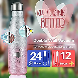 Onebttl Flamingo Bottle Gifts for Women, Girls, Her - 17oz/500ml Stainless Steel Insulated Water Bottle - Flamingo Gifts for Flamingo Lovers - (Pink Sliver Gradient)