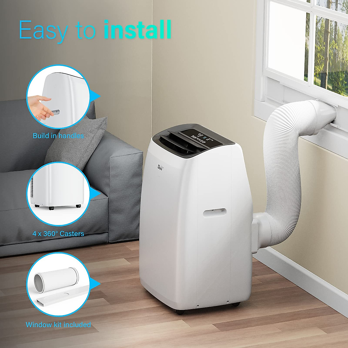 DuraComfort Cooling&Heating Portable Air Conditioners, 14000 BTU(ASHRAE) /10400 BTU (SACC), Dehumidifier, Fan, AC for Room, Up to 450 Sq.Ft