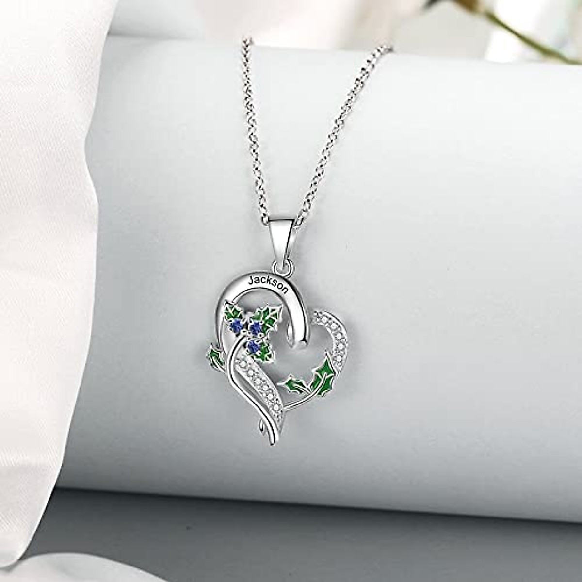 Roy Rose Jewelry Personalized Birth Month Flower Necklace with 2 Birthstones - Heart Shape - Customized Necklace for Her (September - Morning Glory)