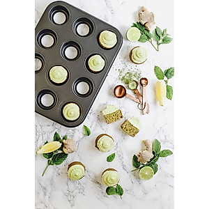 MasterClass KCMCHB96 12 Hole Mini Sandwich Tin with Loose Bases and PFOA Non Stick in Gift Box, Robust 1 mm Carbon Steel, 27 x 36 cm, Grey