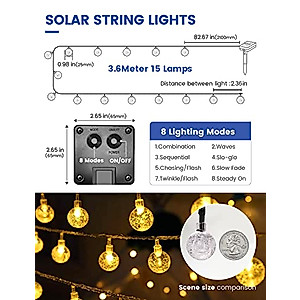 Bryopath Solar String Lights Outdoor, Solar Xmas Tree Lights, Crystal Globe Lights with 8 Lighting Modes, Waterproof Solar Powered Patio Lights for Garden Yard Porch Wedding Party Decor Halloween