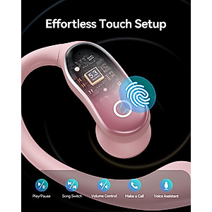 GNMN Bluetooth Headphones Wireless Earbuds 96hrs Playback Ear Buds IPX7 Waterproof Stereo Bass Over-Ear Earphones with Earhooks Microphone LED Battery Display for Sports/Workout/Gym/Running Rose Gold