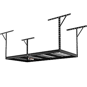 VEVOR Overhead Garage Storage Rack, 4x8 Garage Ceiling Storage Racks, Heavy Duty Adjustable Cold Rolled Steel Racks for Garage Storage, Organization, 600 lbs Load Capacity, 22''-40" (Black)