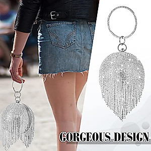 Women Crystal Tassel Clutch Purse Rhinestone Evening Hand Bags with Long Chain for Wedding Engagement Party（Silver）