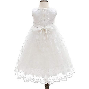 Meiqiduo Baby Girls Lace Christening Baptism Gowns Dresses with Bonnet