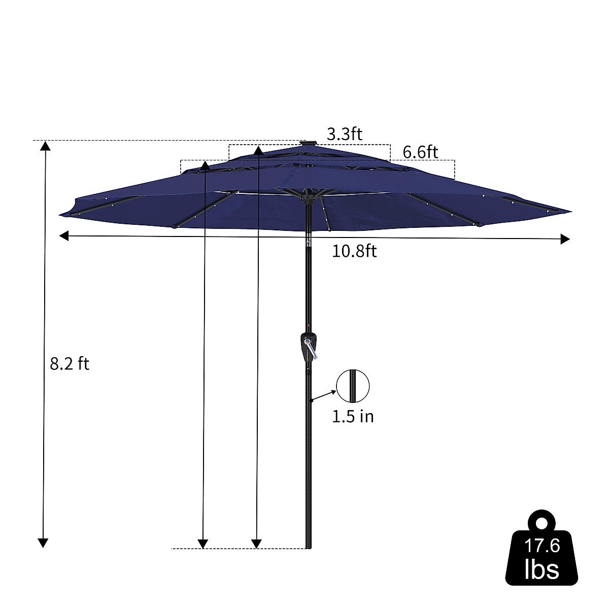 Boyel Living 11ft 3-Tier Patio Umbrella Outdoor Patio Table Umbrella Large Umbrella Pool Umbrella With 32 Led Lights For Deck, Pool, Garden, Patio-Navy Blue