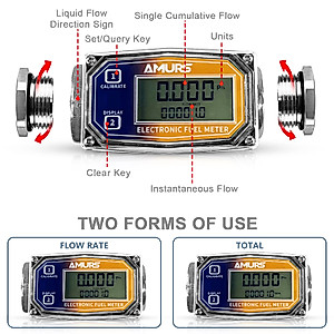 3/4 inch Turbine Flow Meter LCD Digital Display Flowmeter with NPT Counter Detachable Adaptor Flowmeters for Measuring Diesel Kerosene Gasoline Flows