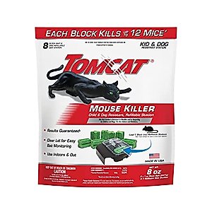 Tomcat Mouse Killer Child & Dog Resistant, Refillable Station for Indoor and Outdoor, 1 Station and 8 Poison Block Refills