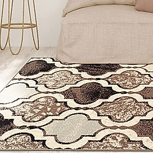 Superior Indoor Area Rug, Jute Backed, Perfect For Living/ Dining Room, Bedroom, Office, Kitchen, Entryway, Modern Geometric Trellis Floor Decor, Viking Collection, 8' x 10', Ivory