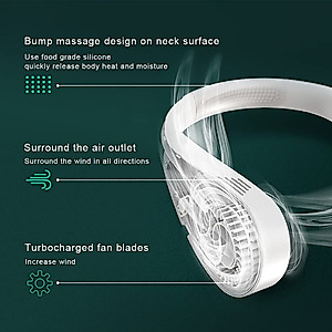 HUAYU, Personal Fan Neck, Neck Fans Portable Rechargable Prime, Portable Neck Fan Rechargeable, USB Powered Fan, 3 Speeds Hands free Neck Fan for Sporting and Outdoor activities (White&Pink)