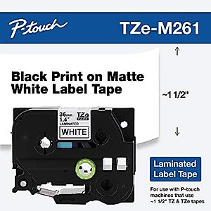 Brother P-Touch TZe-M261 Black Print on Matte White Label Tape 1.4” (36mm) Wide x 26.2’ (8m) Long