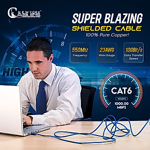 NewYork Cables Cat6 Shielded Plenum Cable 1000FT - 100% Solid Bare Copper Conductors - PoE++ Support, 23 AWG, 550MHz Overall Foil Shield (F/UTP) - Boost Your Networking & Gaming with 10GB High Speed