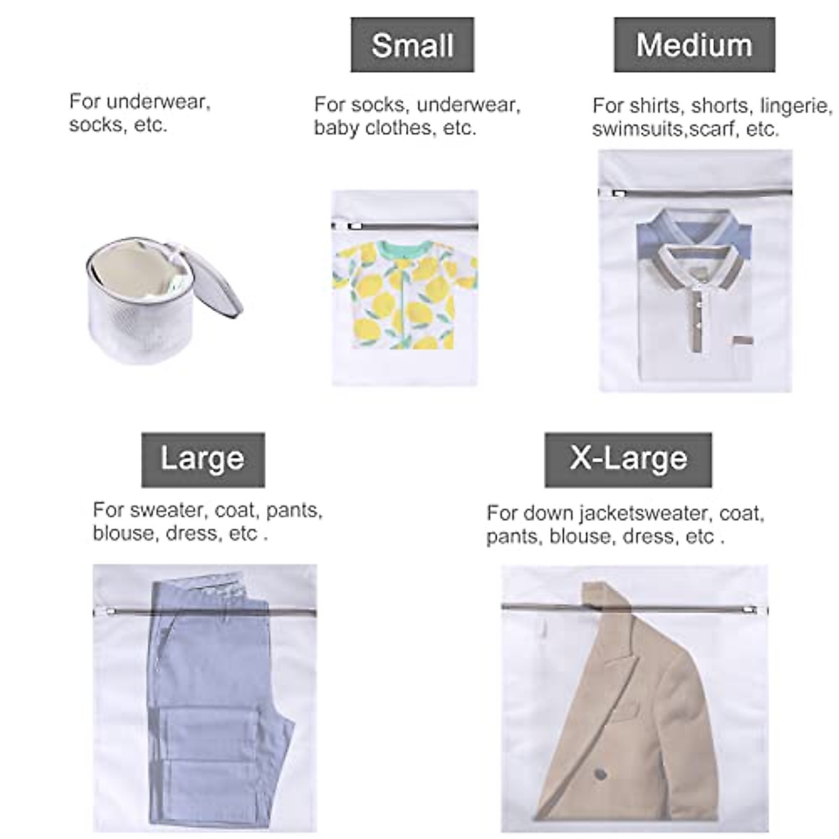 Durable Mesh Laundry Bags for Delicates Wash Bag for Lingerie Clothes Jeans Bath Towel Sock Travel Organization Bag (5 Set(S+M+L+XL+Bra bag))