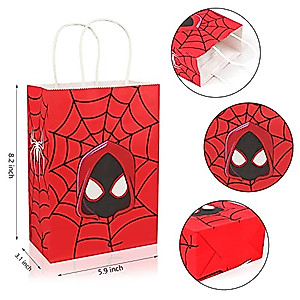 12 pcs Birthday Party Gift Bags with 12 pcs Spider Hero Stickers,Favor Treat Goodie Bag for Birthday Decorations and Supplies