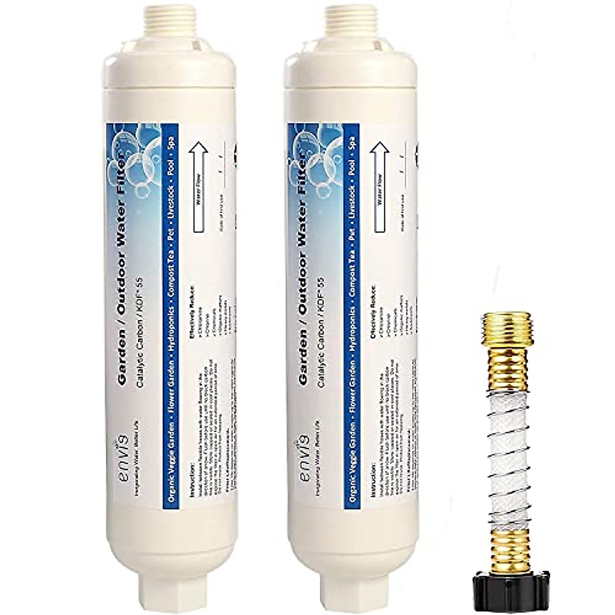 Envig Catalytic Carbon KDF Inline Garden Hose Filter Removes Chloramine, Chlorine, VOCs & Chemicals For Hydroponics, Microgreens, Organic Gardening, Pet, and Healthy Outdoor Living (2)