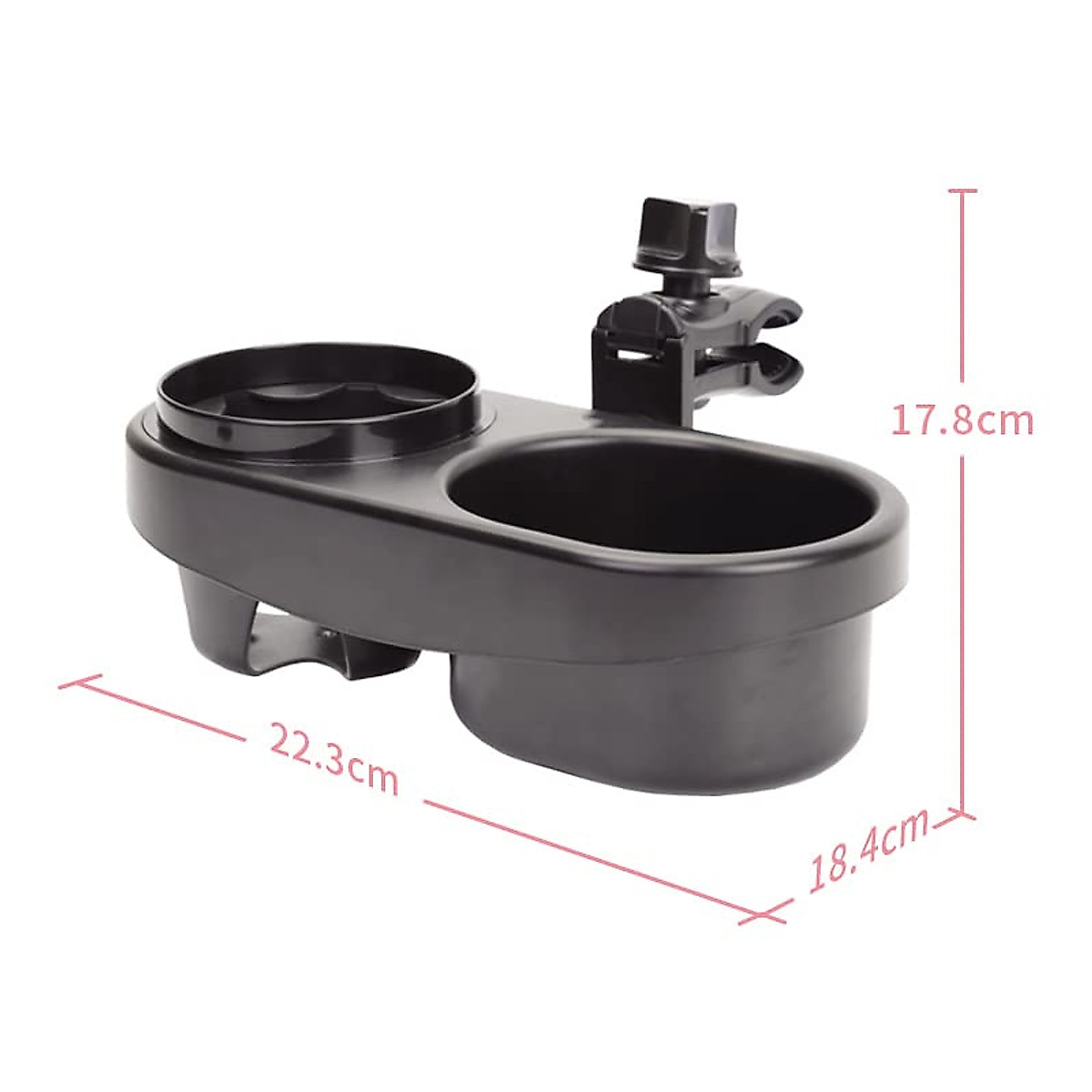 Universal Stroller Cup Holder|360° Rotation Holder with Food Snack Tray Attachment| Drink Accessories for Bike, Walker, Treadmill, Wheelchair, Shopping Cart and Trolleys (le012)