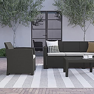 Flash Furniture 4 Piece Outdoor Faux Rattan Chair, Sofa and Table Set in Dark Gray, 30 x 67.5 x 27