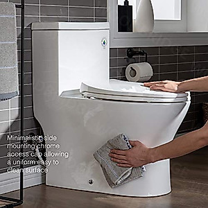 WOODBRIDGEE Modern Elongated One piece Toilet Dual flush 1.0/1.6 GPF,with Soft Closing Seat,1000 Gram MaP Flushing Score Toilet with Oil Rubbed Bronze Button,B0750-ORB,White