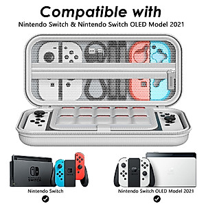 Mooroer Switch Carrying Case Compatible with Nintendo Switch/Switch OLED Console, White Protective Hard Portable Switch Travel Case Shell Pouch with 10 Games Cartridges for Accessories and Games