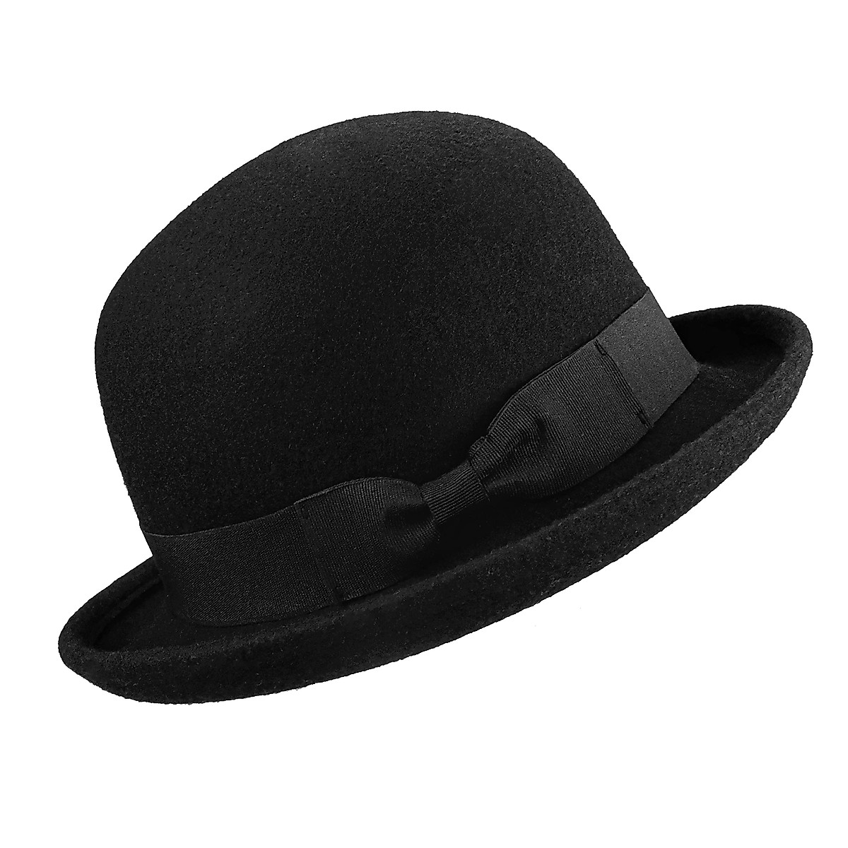 INOGIH Wool Derby Hat Round Cloche Hat for Men and Women Black Bowler Hat Upturn Brim Church Hat