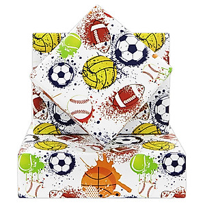 Sports Gift Double Side Reversible Wrapping Paper 4 Sheets Folded Flat 20x30 inches per sheet, Rugby Basketball Tennis Baseball Football Soccer Volleyball Gift Wrap Paper For Boys Men Women Kids Unique Xmas Decorative Paper and Birthday Holiday