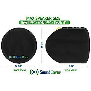 Two Black Heavy Duty Medium Marine Speaker Covers for Round 6.5" & Oval 6x9 Boat Wakeboard Tower Pod Speakers Size H 9.8" x W 9.8" x D 12" - Fits Boss Audio, MCM Custom Audio, Rockville Speakers