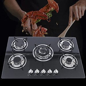 TFCFL 30'' Gas Cooktop Tempered Glass Built in Gas Stove 5 Burners, Gas Stoves Cooktop Cast Iron Grate Stove-Top LPG/NG Easy to Clean for Kitchen (30" 5 Burners)