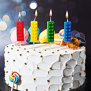 16 Pieces Building Block Candles Brick Birthday Cake Topper Candles for Building Block Birthday Decoration Party Supplies
