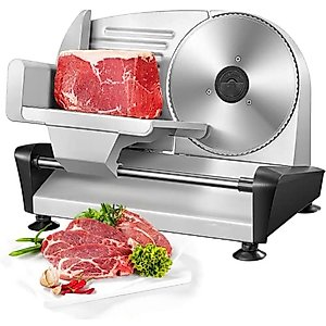 HOUSNAT Meat Slicer for Home Use, Electric Deli Food Slicer Machine with Two 7.5'' Blade and 0-15 mm Adjustable Thickness for Meat, Cheese, Bread, Include Food Pusher, 150W