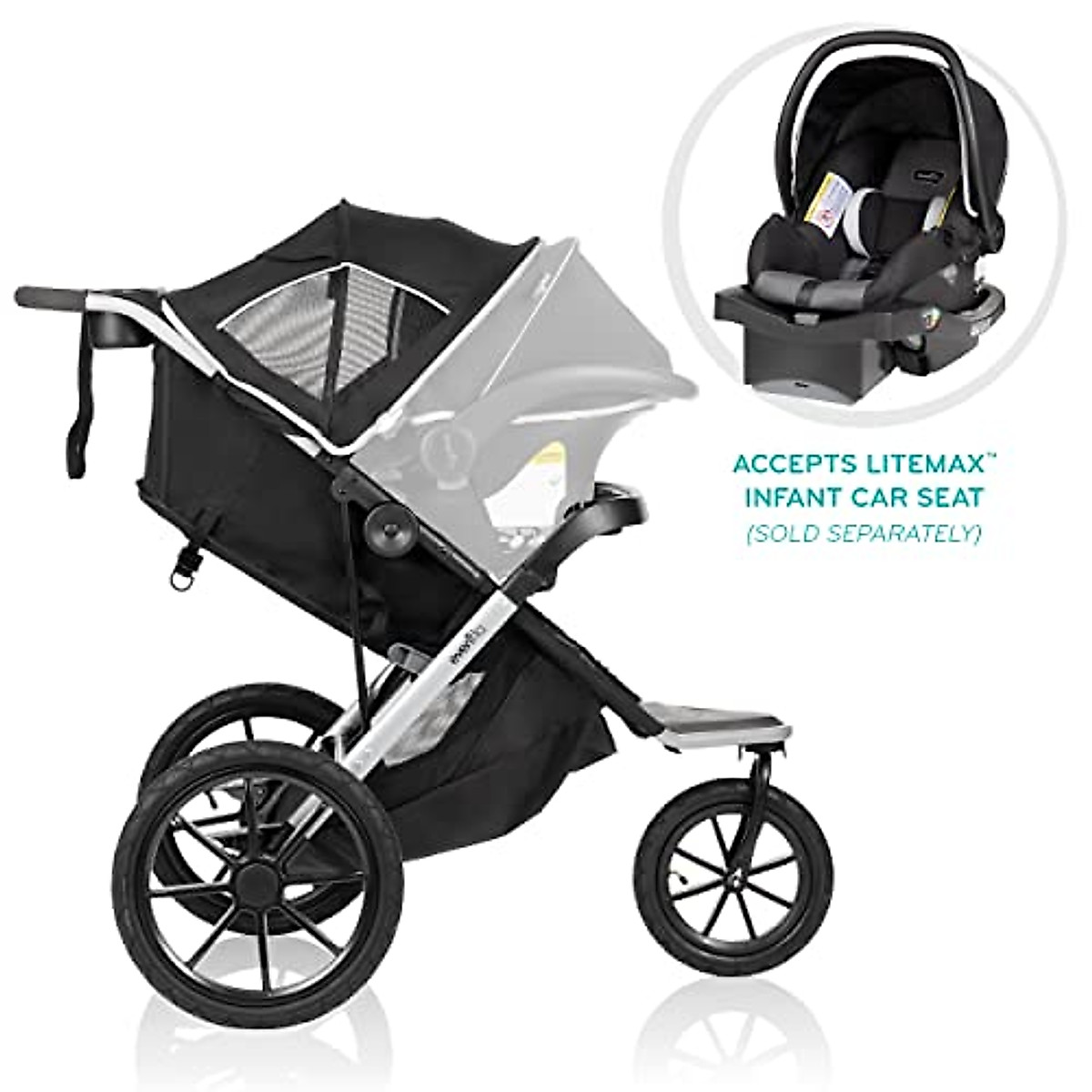Evenflo Victory Plus Jogger Stroller, Compact, Lightweight, Self-Standing, Ample Storage, Large Tires, Swivel Wheel, Full Coverage Canopy, Multi-Reclining Seat, Compatible With LiteMax Infant Car Seat