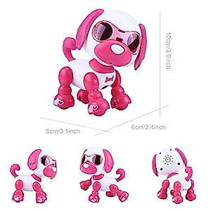 Robot Dog Toy, Electronic Robot Dog Pet Toy Smart Kids Interactive Walking Sound Puppy with LED Light Educational Toy Gift Robot Dog Toy for Kids Children (Rose Red)