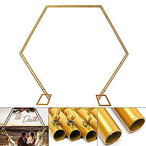 MANULOOT Metal Heart Balloon Arch Kit, Hexagon Arch Backdrop, Gold Metal Arch Backdrop Stand, Flower Stand Frame Wedding Props, Upgrade Backdrop Stand for Party Decor| US Stock (Hexagon A)
