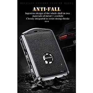 SANRILY Full Protection Key Fob Cover for Volvo XC90 XC60 S90 V90 2017 2018 Keyless Premium Metal and Leather Car Key Fob Shell Case with Keychain Brown