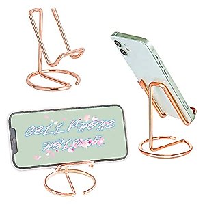 ROSYQUARZ Cell Phone Stand for Desk, Small Metal Mobile Phone Stand Holder, Cute Rose Gold Cell Phone Display Holder, Phone Dock Compatible with All Mobile Phones, iPhone, Switch, iPad, Kindle