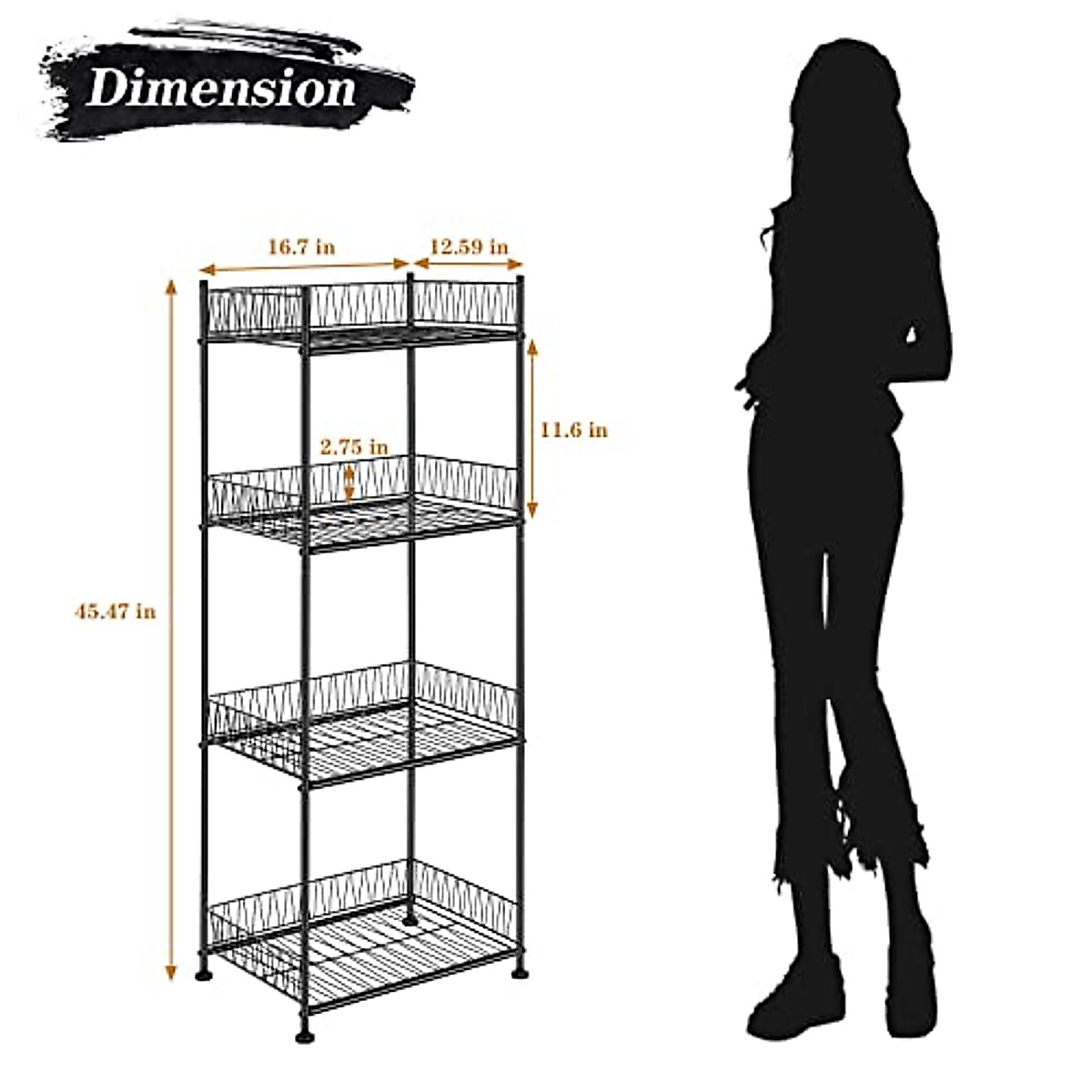 OYEAL Bathroom Shelves Freestanding Bathroom Towel Storage 4 Tier Wire Shelving Unit with Guard Bathroom Shelf Organizer Standing for Pantry Kitchen Laundry Room Organization, Black