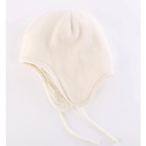 Connectyle Toddler Boys Beanies with Ear Flaps Kids Pompom Beanie Hat Fleece Lined Knit Winter Skull Caps M White