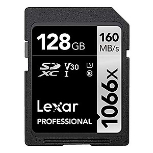 Lexar Professional 1066x 128GB SDXC UHS-I Memory Card SILVER Series, C10, U3, V30, Full-HD & 4K Video, Up To 160MB/s Read, for DSLR and Mirrorless Cameras (LSD1066128G-BNNNU)