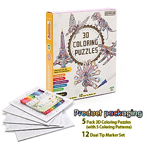 BEARUN 3D Coloring Puzzle Set, Arts and Crafts for Girls and Boys Age 6 7 8 9 10 11 12 Year Old, Fun Educational Painting Crafts Kit with Supplies for Kids, Birthday Toy Gift for Kids