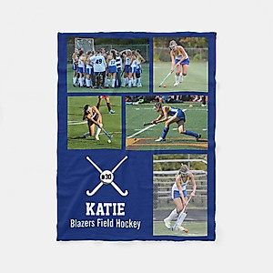 Personalized Hockey Blanket for Girls - Field Hockey Team Gifts - Personalized Photo Blanket Christmas Birthday Gifts for Son Kid Adult - End of Season Graduation Gifts for Field Hockey Players
