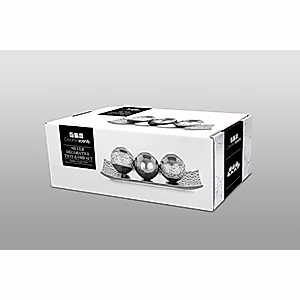 Creative Scents Dublin Decorative Tray and Orbs Balls Set - Centerpiece Bowl with Balls for Dining Room Table, Rustic Decorated Spheres Kit for Living Room Coffee Table, Gift Boxed (Brushed Silver)