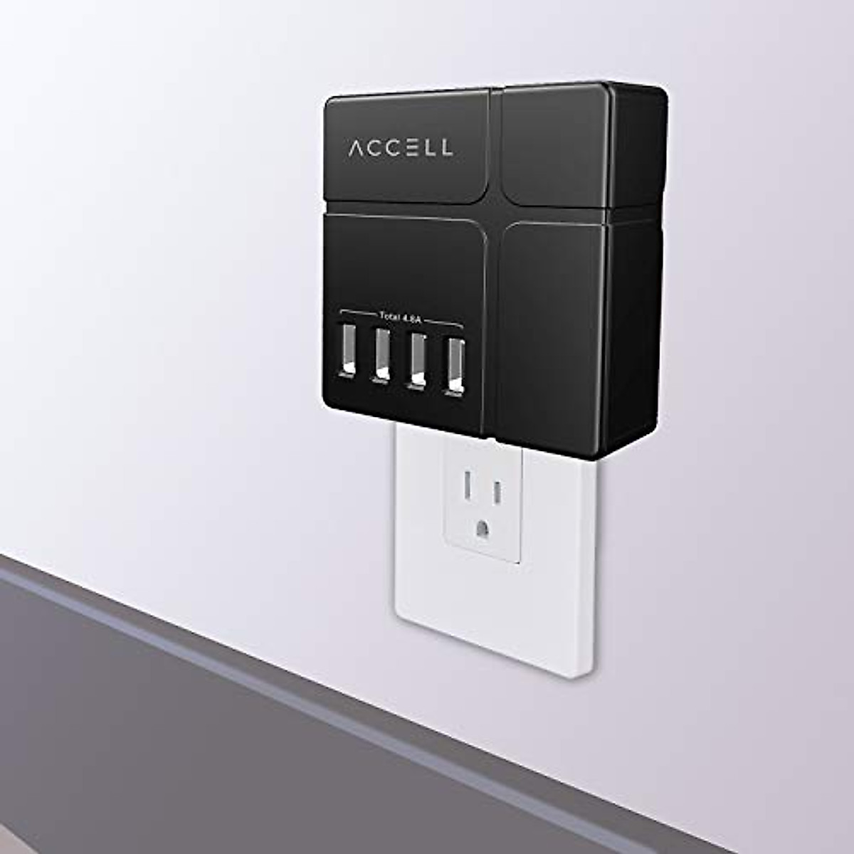 Accell Power Cube - Surge Protector and USB Wall tap Power 2-in-1 Combo, 3 Protected AC outlets, 6 USB-A Ports, 6ft Cord, Black, 540J, UL Certified