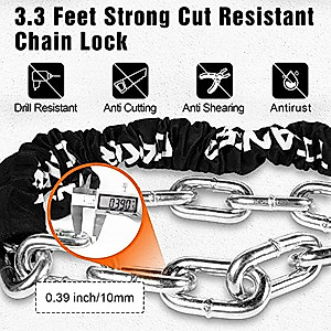 Titanker Bike Chain Lock (Black-10mm), Heavy Duty Key Lock for Bicycle, Motorcycle, Door, Gate, Fence, Grill - Portable, Anti-Theft, 3.3ft, 4.5lbs